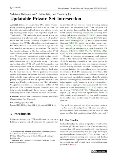 Pdf Updatable Private Set Intersection