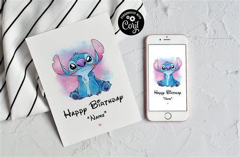 Editable Stitch Birthday Card Personalized Party Digital Etsy