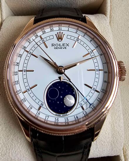 2022 Rolex Cellini Moonphase 39mm White Dial Leather Strap 50535