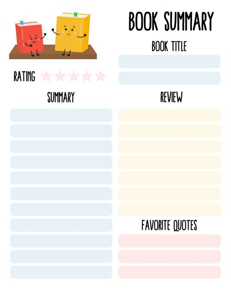 Printable Book Review Journal Book Summary Notes Quotes Favorite