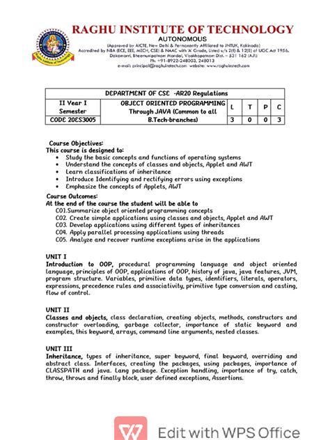 Ooptj Syllabus 1 Pdf Method Computer Programming Class Computer Programming