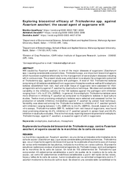 Pdf Exploring Biocontrol Efficacy Of Trichoderma Spp Against