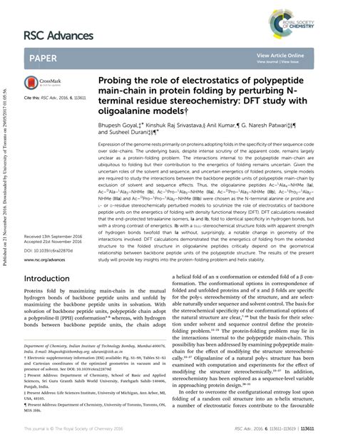 Pdf Probing The Role Of Electrostatics Of Polypeptide Main Chain In