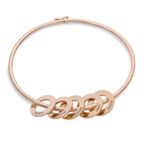 Bangle Bracelet With Round Pendants In Rose Gold Plating Theo Grace