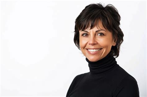Happy Smiling Beautiful Middleaged Woman Wearing Black Turtleneck On