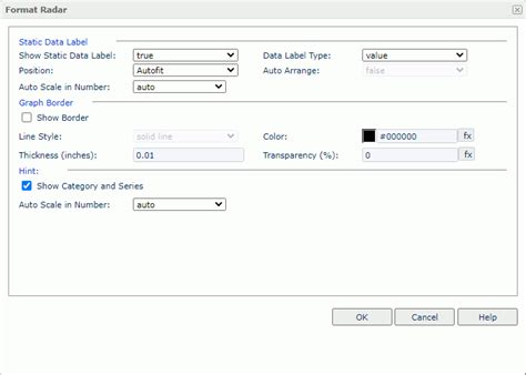 format radar dialog box properties logi analytics