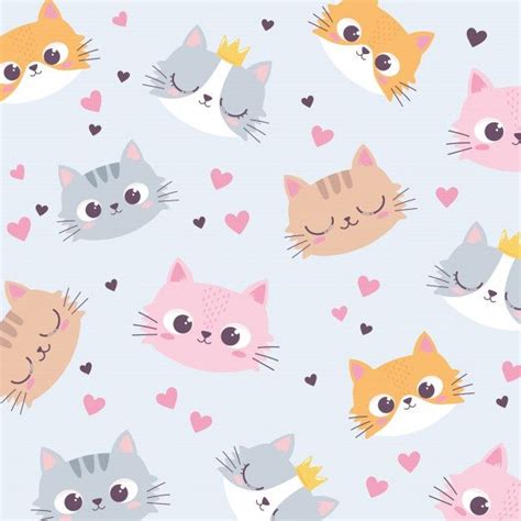 Gatos Lindos Cabezas Amor Corazón Dibujo