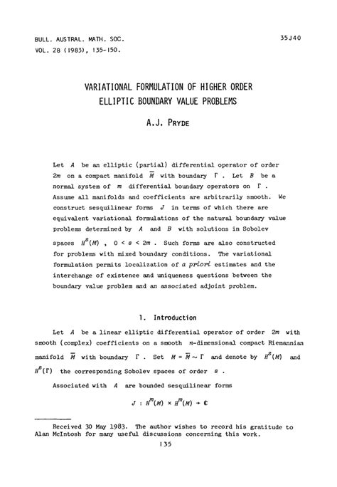 Pdf Variational Formulation Of Higher Order Elliptic Boundary Value Problems