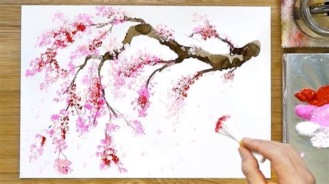 Técnica De Pintura De Acrílico Del árbol De La Flor De Cerezo Cherry