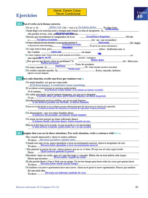 Ejercicios De Condicionales De Tercer Tipo Pdf