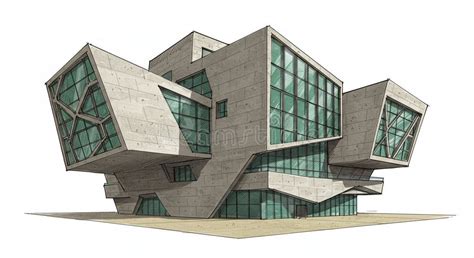Futuristic Architectural Design Featuring A Series Of Intersecting Geometric Volumes Stock