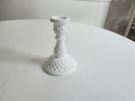 Vintage Fenton Hobnail Milk Glass Candlestick Holder Retro Simple