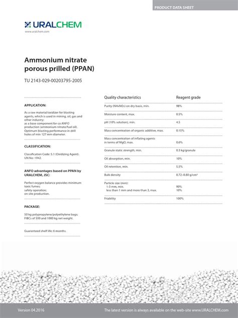 Ammonium Nitrate Porous Prill Pdf Chemical Substances Physical Sciences