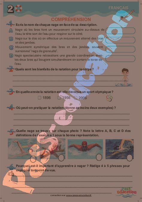 Natation Cahier De Vacances Cm1 Cm2 Cycle 3 Pdf à Imprimer