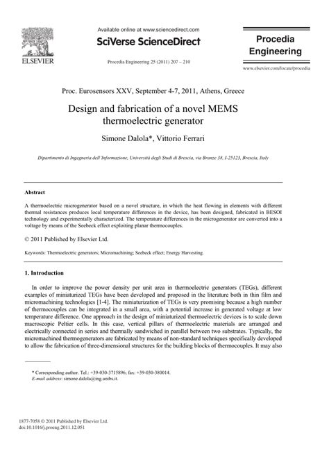 Pdf Design And Fabrication Of A Novel Mems Thermoelectric Generator