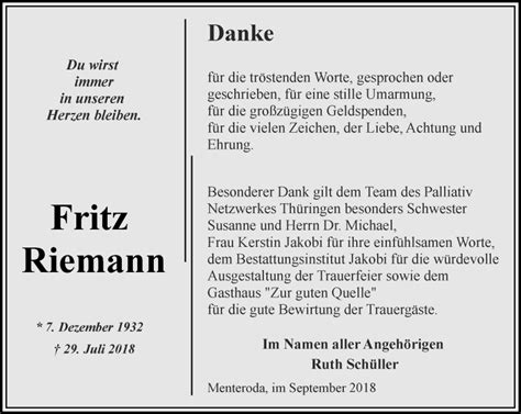 Traueranzeigen Von Fritz Riemann Trauer In Thueringende