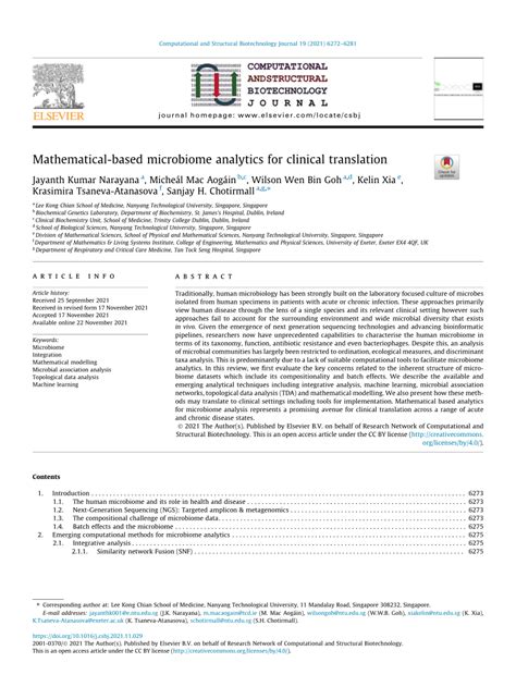 Pdf Mathematical Based Microbiome Analytics For Clinical Translation