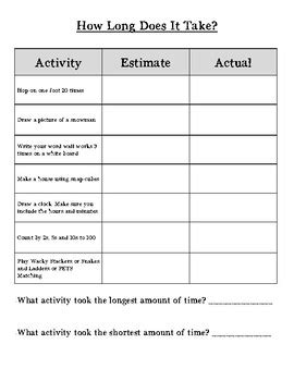 Time Activities How Long Does It Take By Reading With Miss Robinson