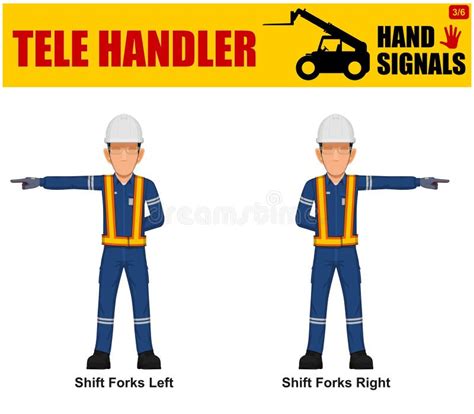 Set Of Worker Present Tele Handler Signal On White Background Stock