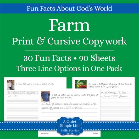 Farm Copywork Print And Cursive Etsy
