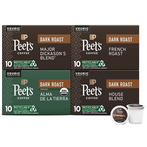 Peets Coffee Keurig K Cup Pods Dark Roast Variety Pack Major Dickasons Blend French Roast