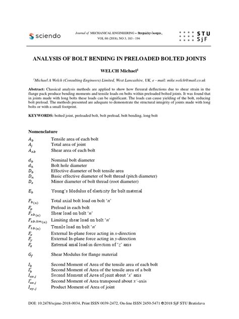 Analysis Of Bolt Bending In Preloaded Bolted Joint Pdf Bending