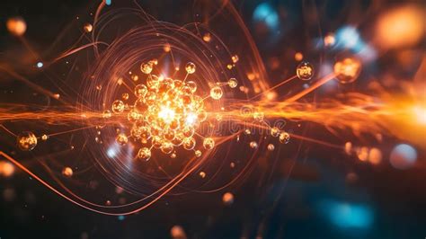 Visualizing Subatomic Fission Glowing Atomic Particles In Dynamic Motion Stock Illustration