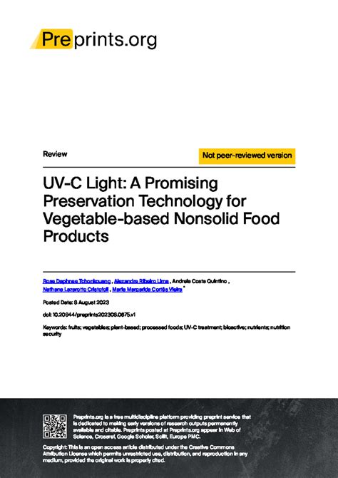 Uv C Light A Promising Preservation Technology For Review Not Peer Reviewed Version Uv C Light