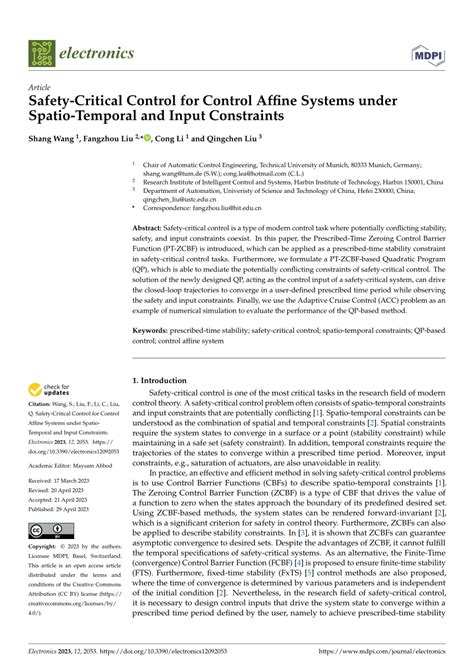 Pdf Safety Critical Control For Control Affine Systems Under Spatio Temporal And Input Constraints