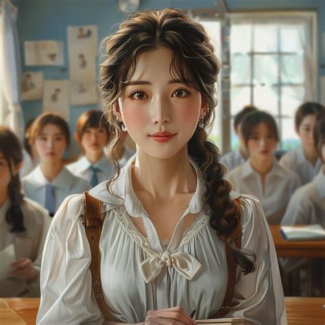 Korean Language Class Pretty Teacher Premium Ai Generated Image