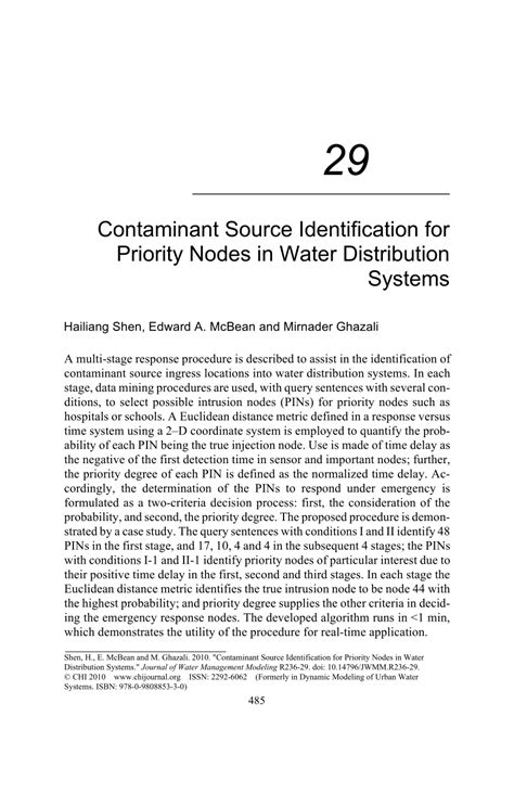 Pdf Contaminant Source Identification For Priority Nodes In Water