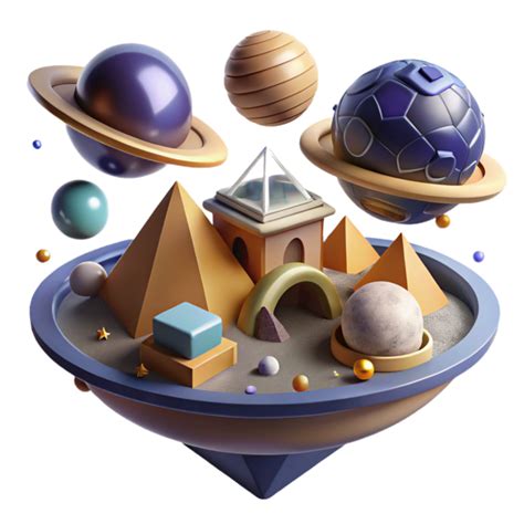 Elegant Creative Surreal 3d Render Planets Pyramids And Geometric