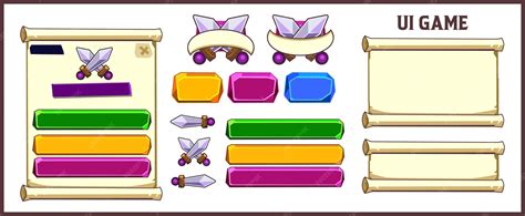 Premium Vector Game Button Ui Design Template Paper Scroll Knife