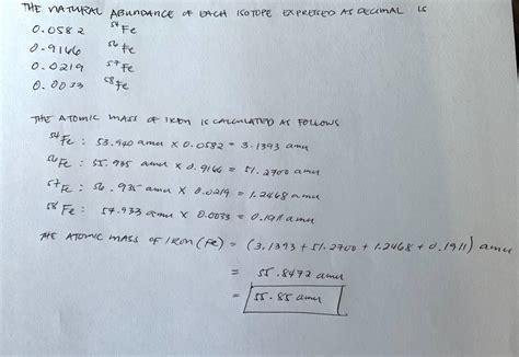 Solved Calculate The Average Atomic Mass Of Iron Isotope 54 Fe 56