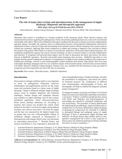 Pdf The Role Of Major Duct Excision And Microdocectomy In The