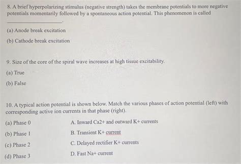 Solved 8 A Brief Hyperpolarizing Stimulus Negative
