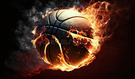 A Basketball Is In The Middle Of A Blazing Fireball Stock Illustration