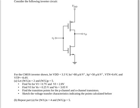 Consider The Following Inverter Circuit For The CMOS Chegg