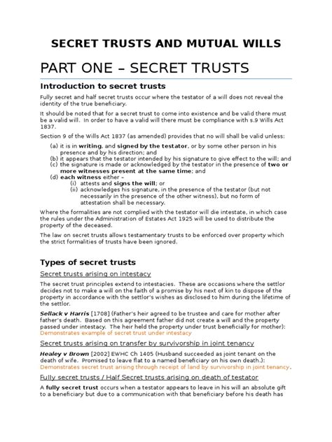 Understanding Secret Trusts And Wills Pdf Will And Testament