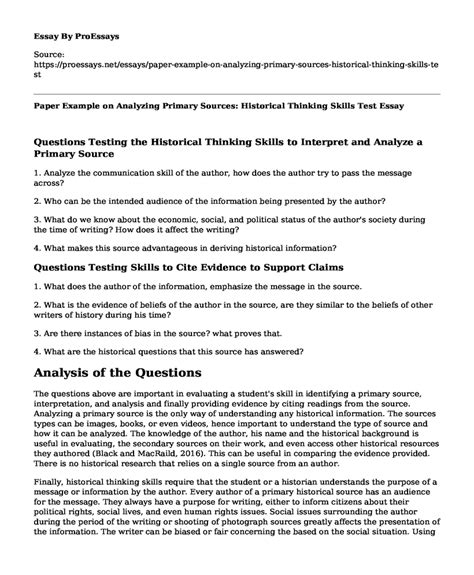 📌 Paper Example On Analyzing Primary Sources Historical Thinking