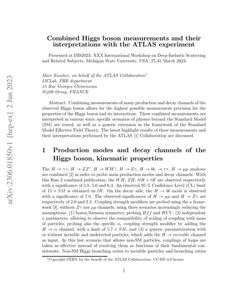 Pdf Combined Higgs Boson Measurements And Their Interpretations With The Atlas Experiment