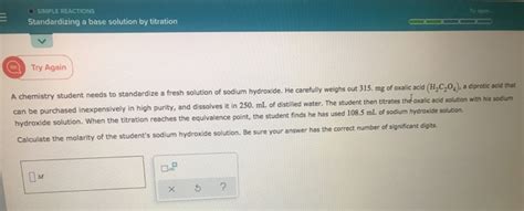 Solved Simple Reactions Standardizing A Base Solution By