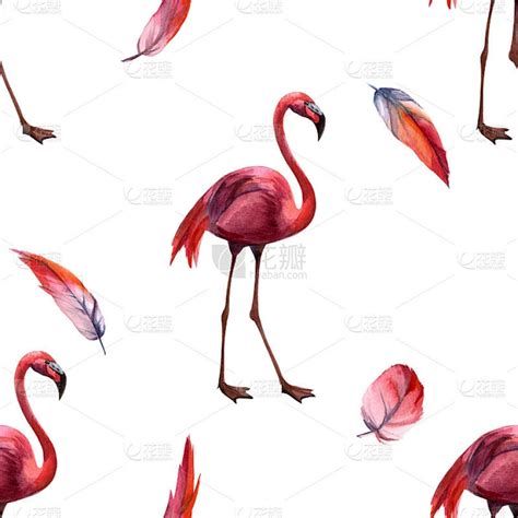 水彩无缝图案与火烈鸟手绘装饰背景。印刷纺织品，布料，墙纸，剪贴簿素材 花瓣网