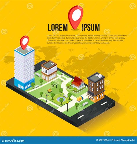 3d Isometric Mobile Gps Navigation Concept Stock Illustration