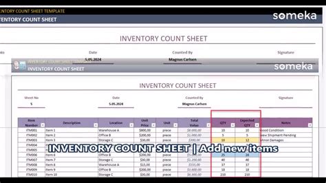 Inventory Count Sheet Template