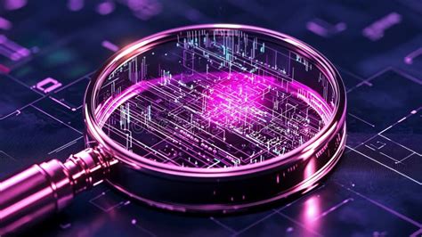 Futuristic Magnifying Glass With Digital Circuitry For Cybersecurity