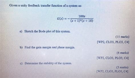 Solved Given A Unity Feedback Transfer Function Of A System