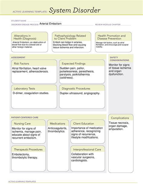 System Disorder Template Ati Arterial Embolism Active Learning