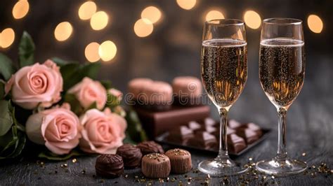 Two Champagne Glasses Are Clinking Together Symbolizing Toast Bouquet