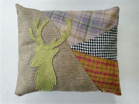 Harris Tweed And Magee Donegal Tweed Cushion With Stag Outline